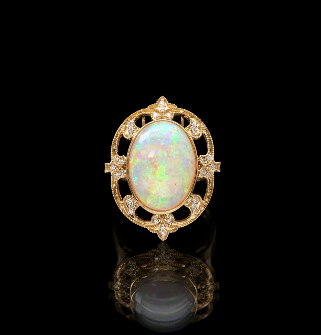 Vintage Opal Ring Pendant/australian Opal Ring/18k Rose Gold Opal Ring ...