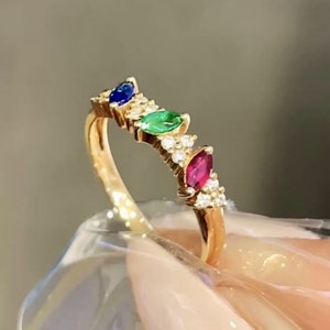 Natural Multi-color Gems Band/rainbow Rose Gold Ring/18k Gold Sapphire ...