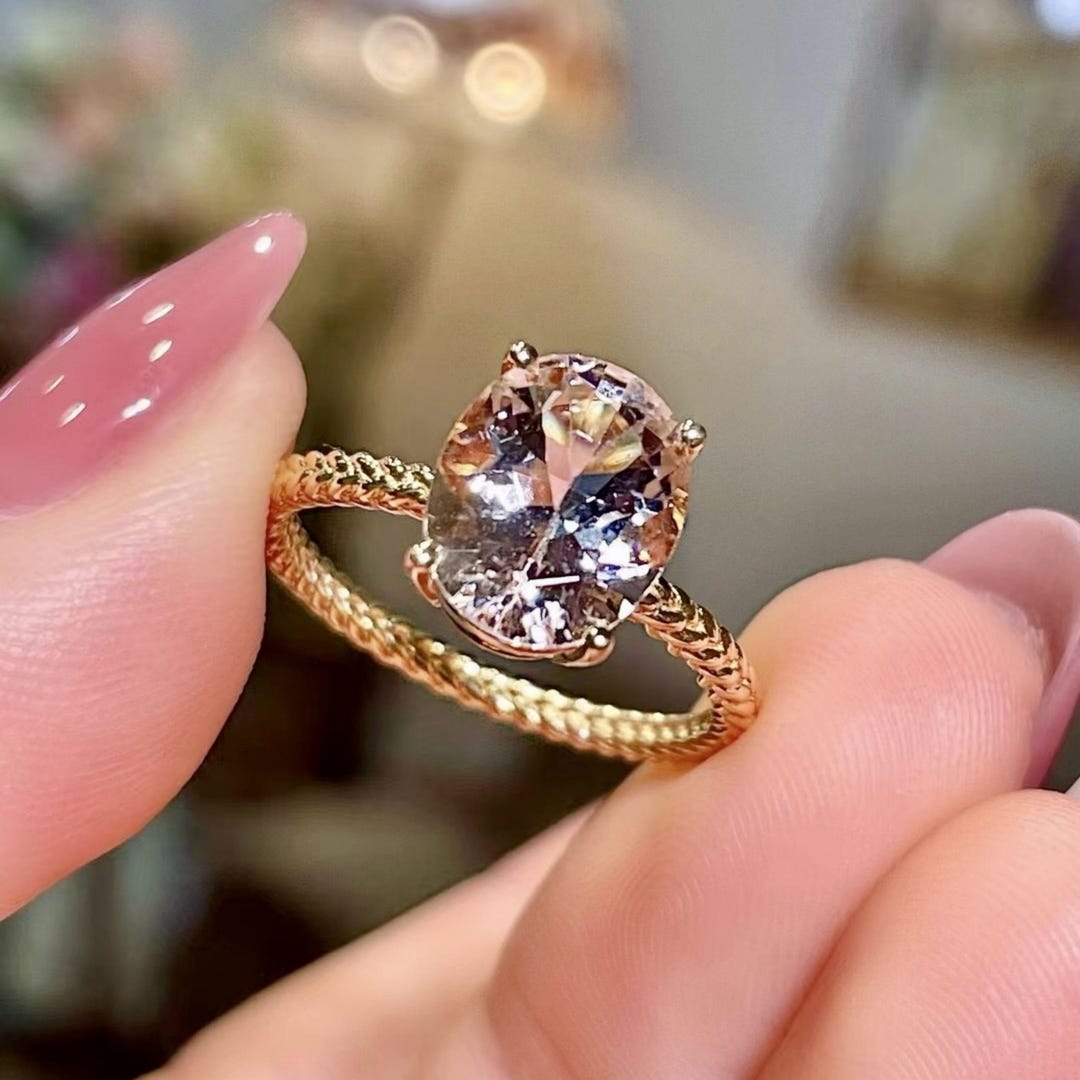 Unique Natural Morganite Ring in 18k Solid Rose Gold/handmade Art Deco ...