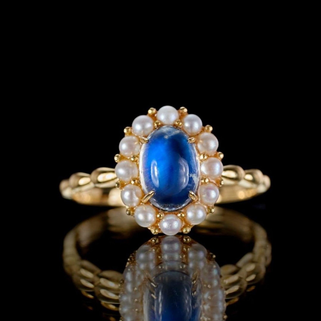 18k Gold Pearl Moonstone Ring, Vintage Moonstone Ring, Art Deco ...