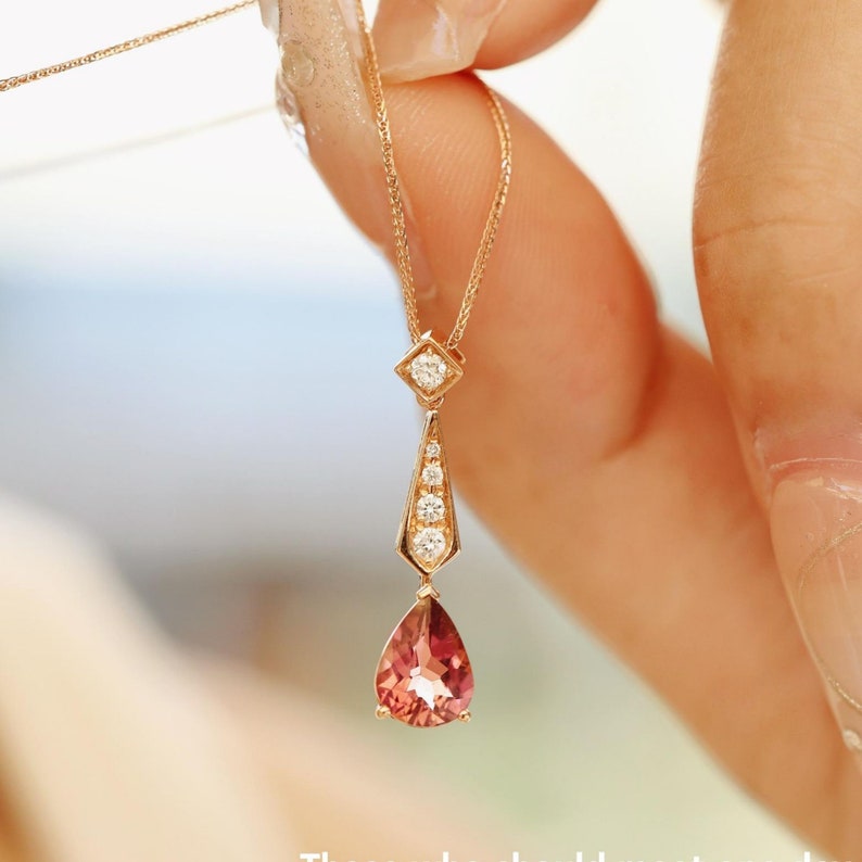 18k Gold Red Tourmaline Necklace: Dainty Pink Tourmaline Pendant - Etsy
