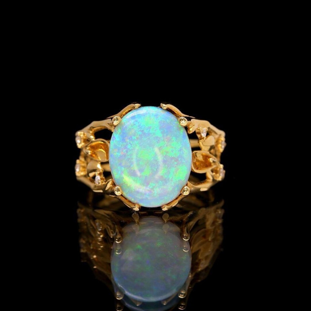 Unique Natural Blue Opal Ring/australian Opal Ring/18k Gold Natura ...