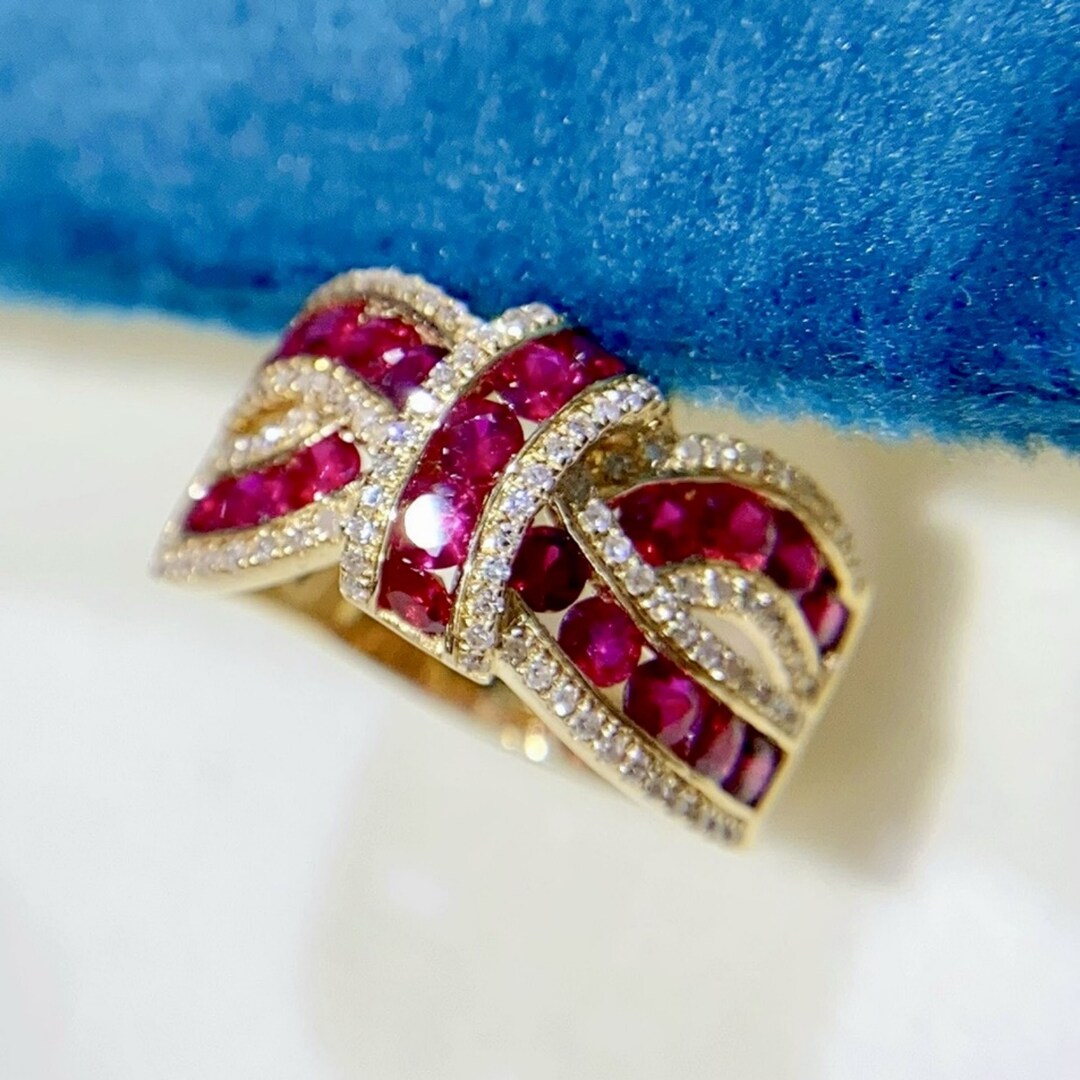 Real Ruby Band, 18K Solid Gold Genuine Ruby Wedding Ring\red Gemstone ...