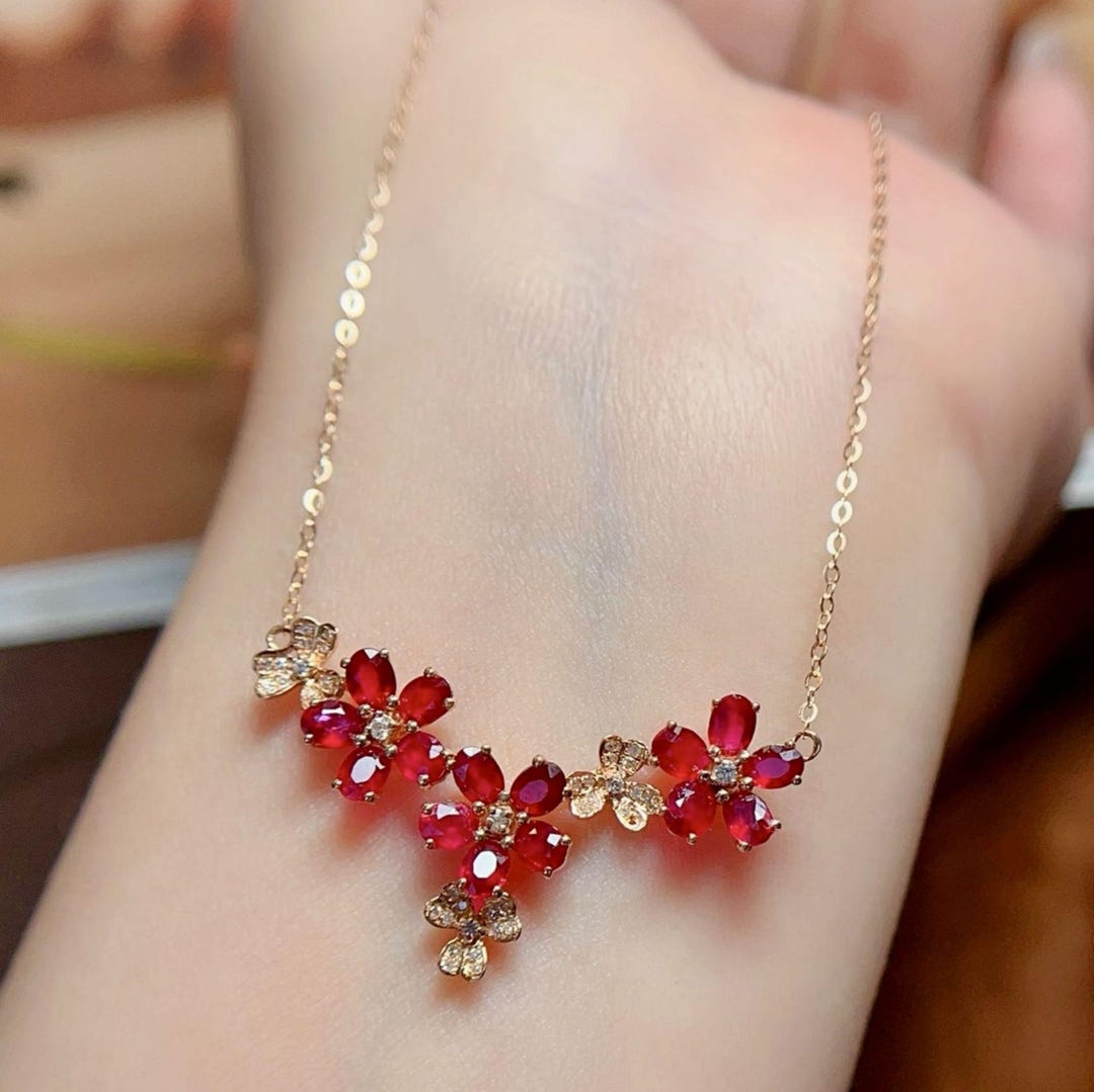 High End Pigeon Blood Red Ruby Necklace 18k Solid Gold/genuine Real ...