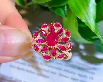 Ruby Ring, 14K Solid Gold Genuine Ruby Ring, Red Gemstone Ring for Women, July Birthstone Ring ...