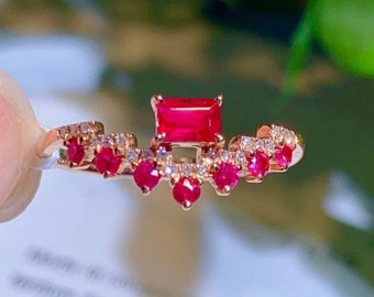Ruby Ring, 14K Solid Gold Genuine Ruby Ring, Red Gemstone Ring for Women, July Birthstone Ring ...