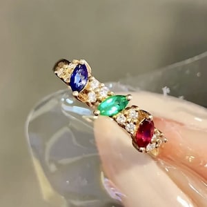Natural Multi-color Gems Band/rainbow Rose Gold Ring/18k Gold Sapphire ...