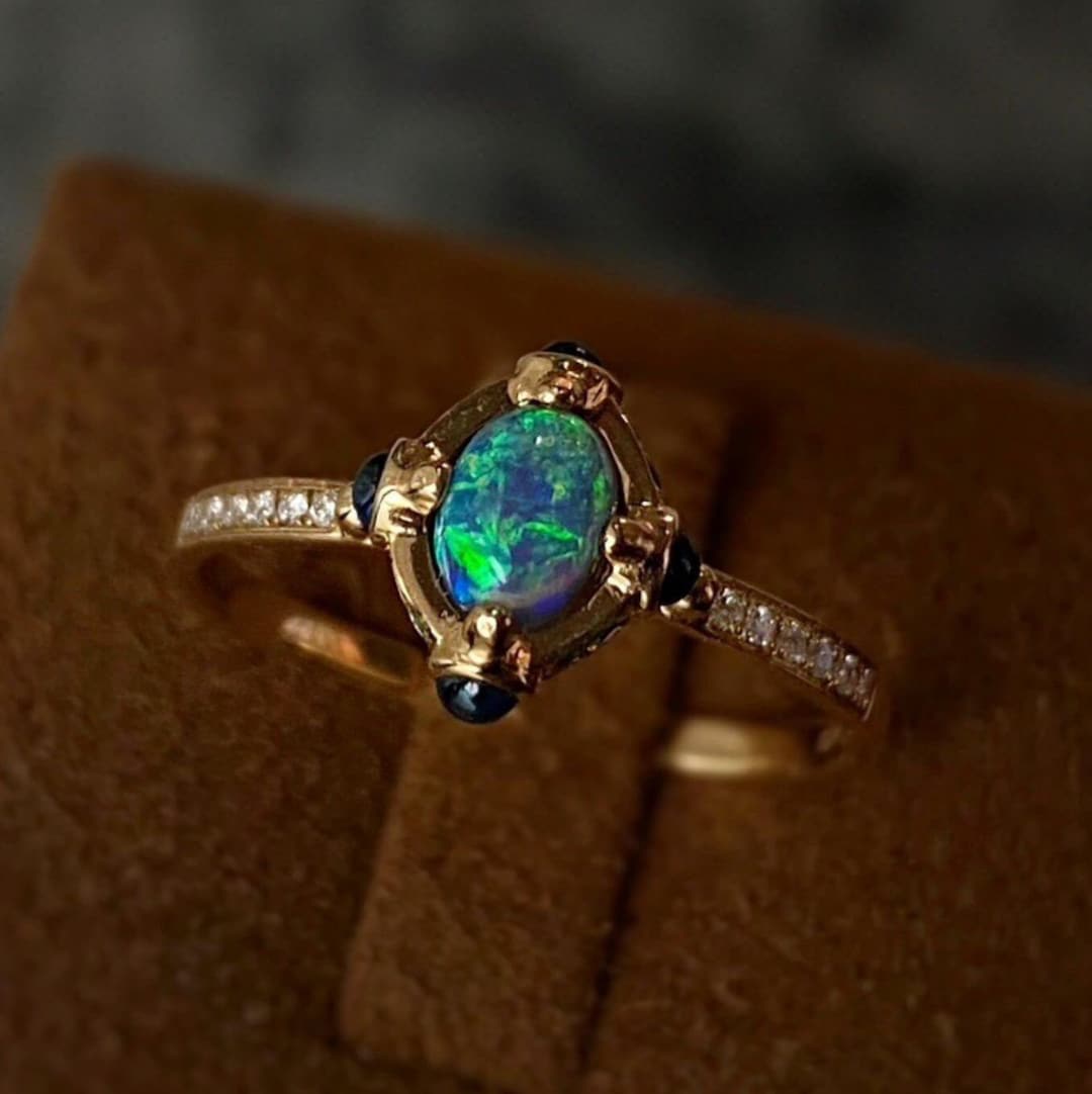 Unique Genuine Black Opal Ring/australian Opal Ring/18k Gold Opal Ring ...