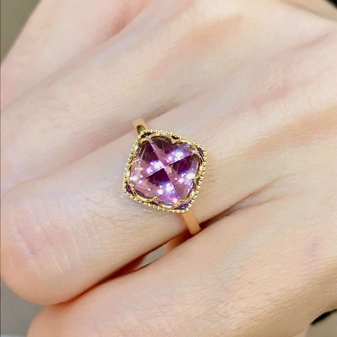 18k Rose Gold Pyramid Amethyst Ring/purple Amethyst Engagement Ring ...