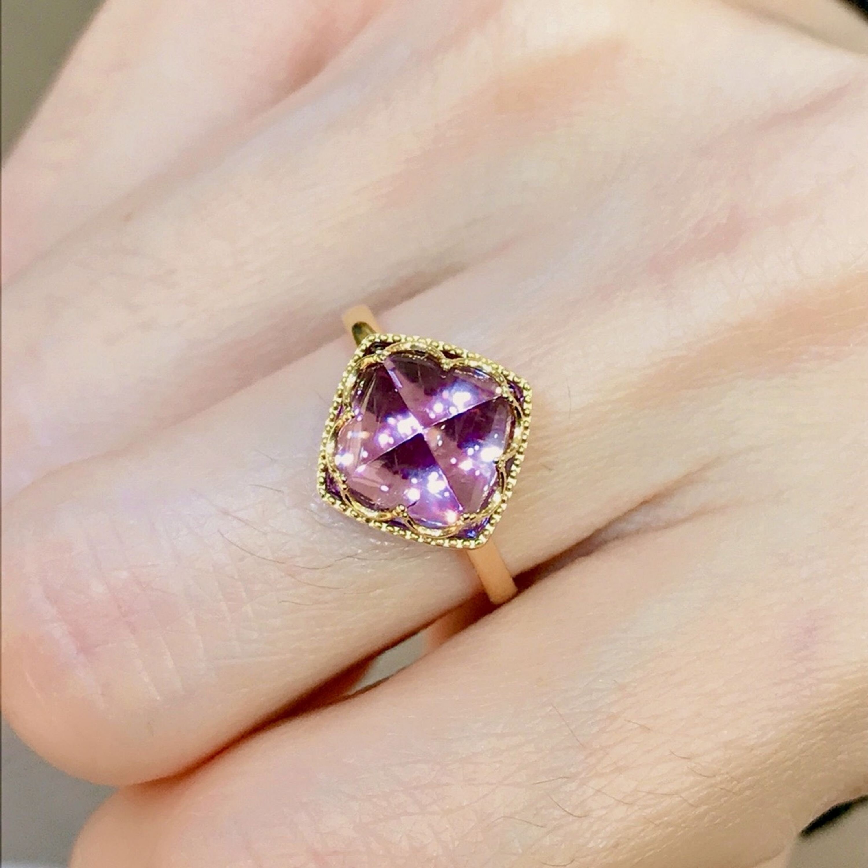 18k Rose Gold Pyramid Amethyst Ring/purple Amethyst Engagement Ring ...