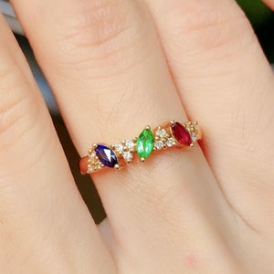 Natural Multi-color Gems Band/rainbow Rose Gold Ring/18k Gold Sapphire ...