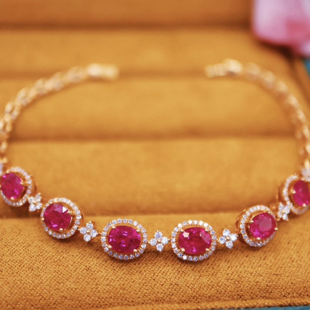 High End Pigeon Blood Red Ruby Bracelet 18k Rose Gold/diamond Halo Oval ...
