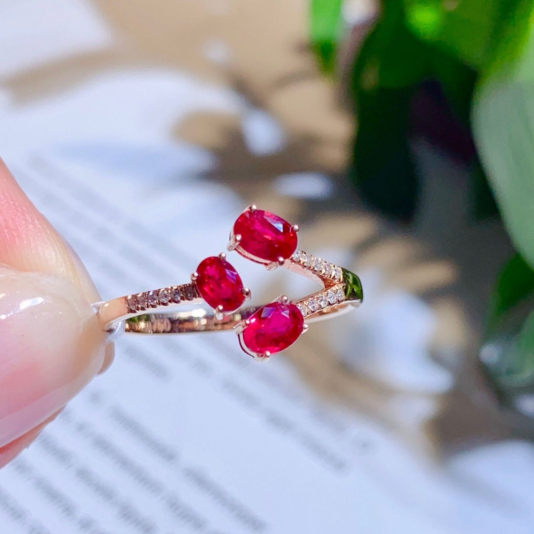 18K Rose Gold Ruby Ring: Multi-stone July Birthstone Engagement Ring ...