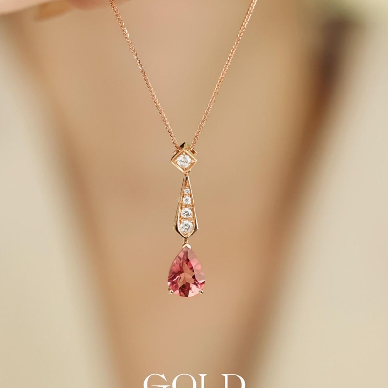 18k Gold Red Tourmaline Necklace: Dainty Pink Tourmaline Pendant - Etsy