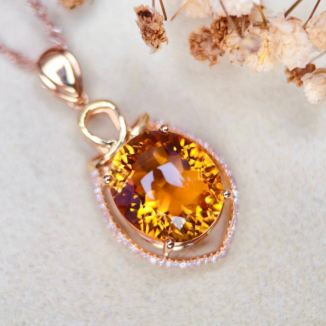 Natural Huge Citrine Pendant in 18k Solid Rose Gold/handmade Statement ...