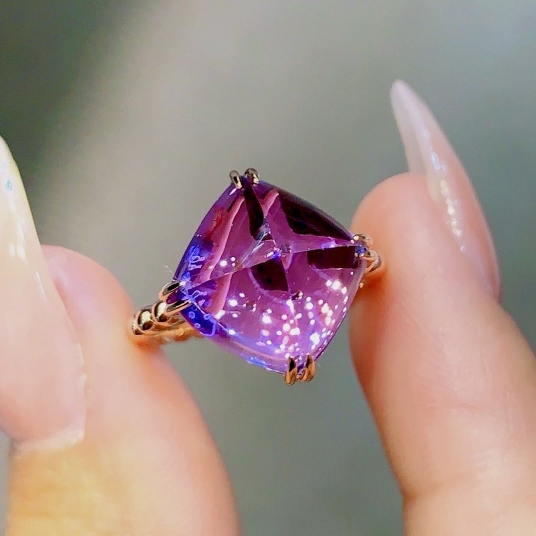 18k Rose Gold Pyramid Amethyst Ring/purple Amethyst Engagement Ring ...
