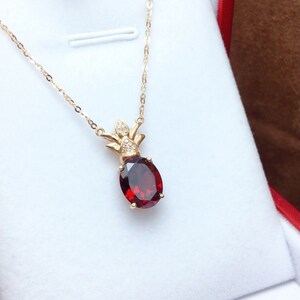 18k Solid Gold Natural Garnet Pendant/gold Emerald Cut Garnet Necklace ...