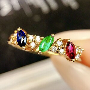 Natural Multi-color Gems Band/rainbow Rose Gold Ring/18k Gold Sapphire ...
