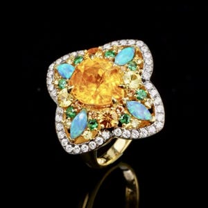 Luxury High End Natural Fanta Garnet Ring With Australian Opals/18k ...