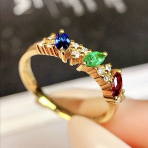 Natural Multi-color Gems Band/rainbow Rose Gold Ring/18k Gold Sapphire ...