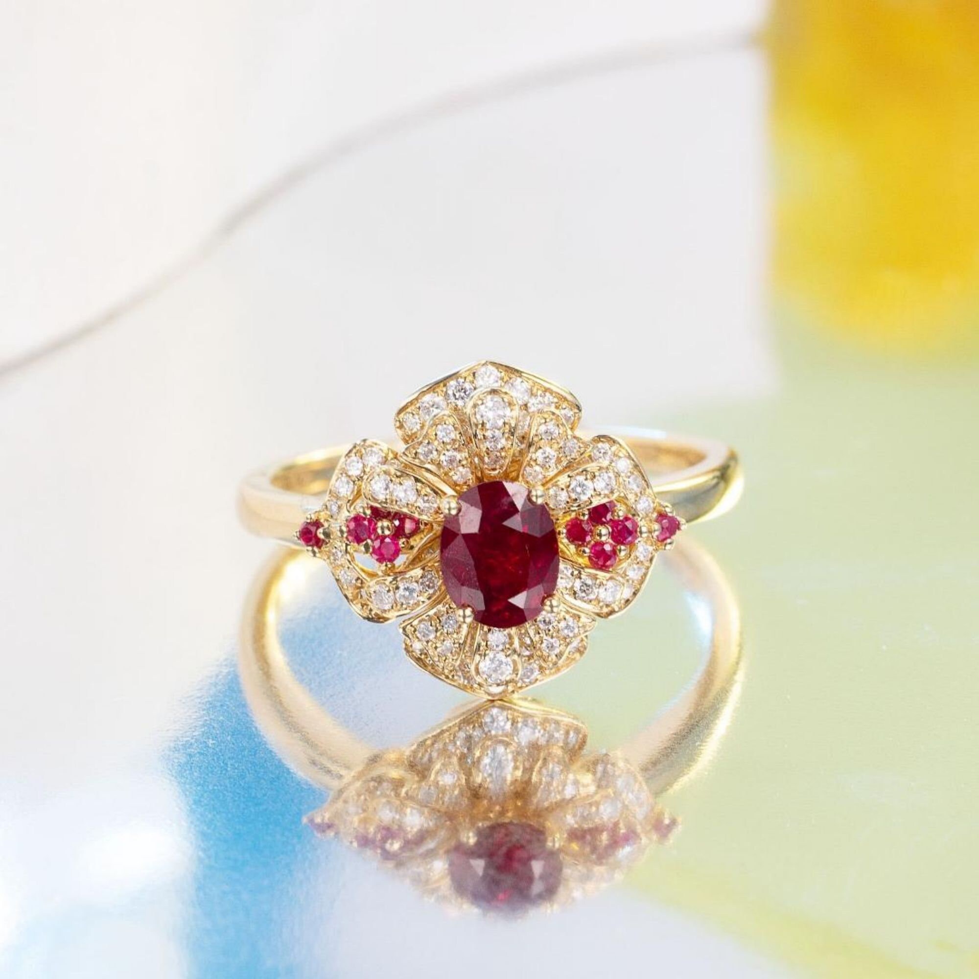 Unique Vintage Natural Ruby Ring/18k Solid Gold Genuine Ruby Ring/red ...