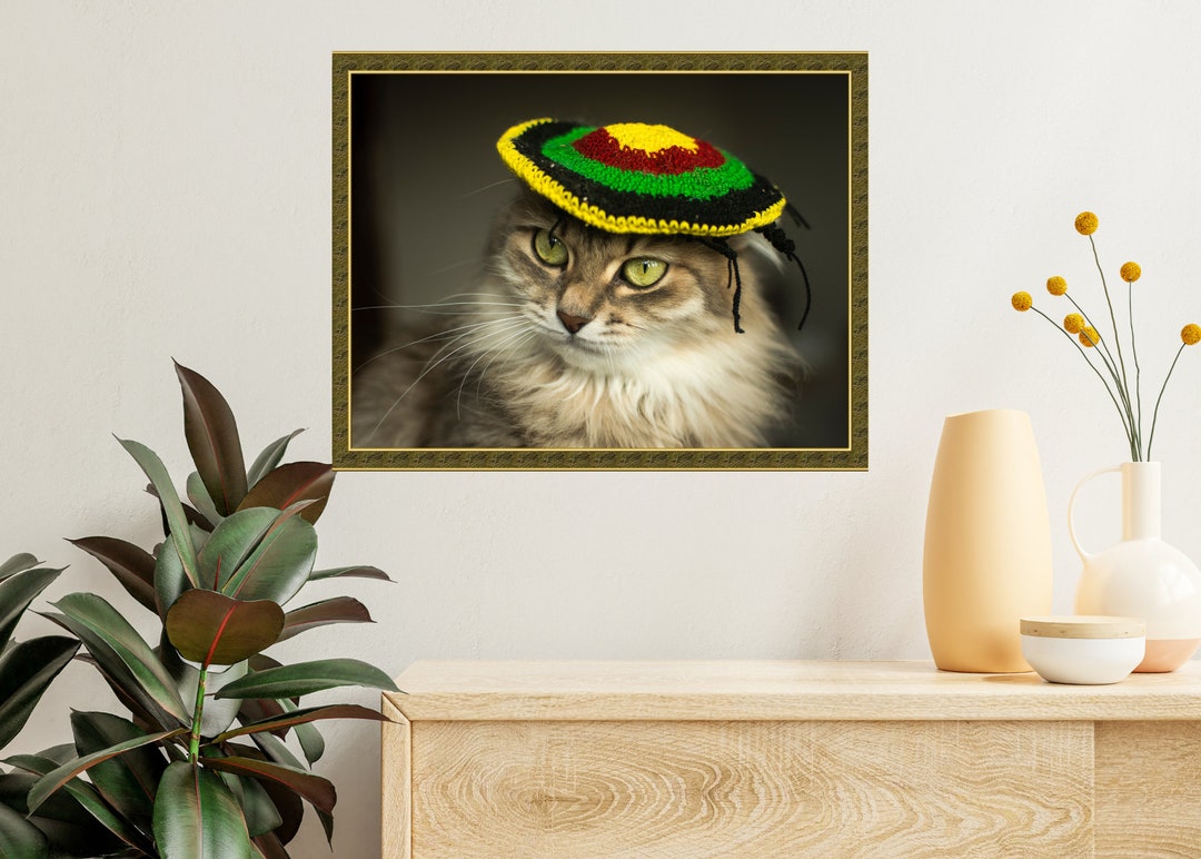 Rasta Cat Poster, Green-eyed Cat Poster, Cat Digital Portrait, Cat Digital Downloadable Art|cat ...