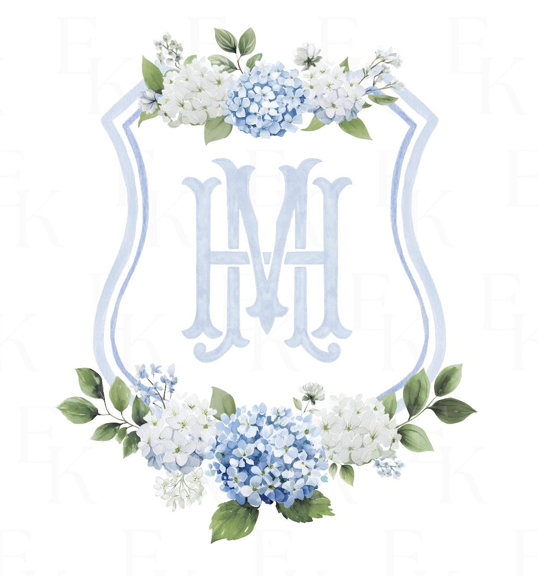 Hydrangea Wedding Crest: Light Blue Floral Watercolor Clipart (PNG ...
