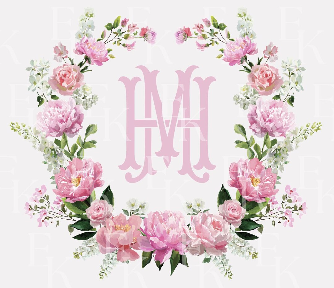 Pink Peony Wedding Crest: Floral Watercolor Clipart (digital Download ...