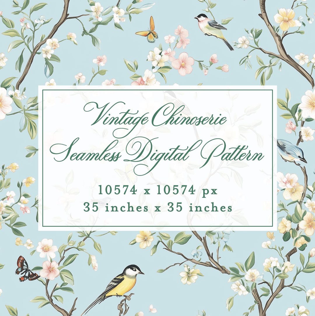 Vintage Chinoiserie Wallpaper Pattern, Vintage French Bird Handblock ...