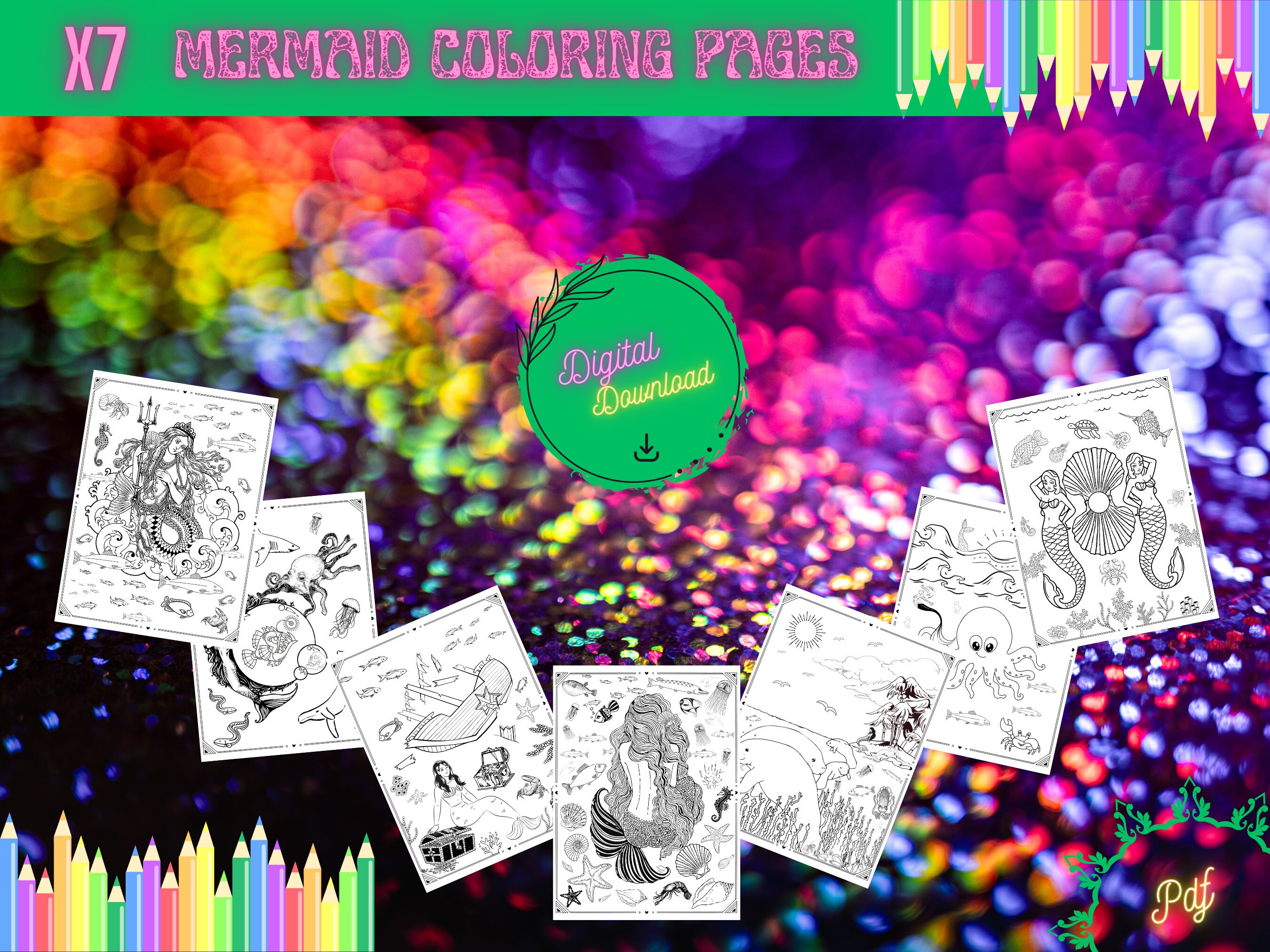 Printable Mermaid Coloring Pages Adult Coloring Pages Kids Coloring ...