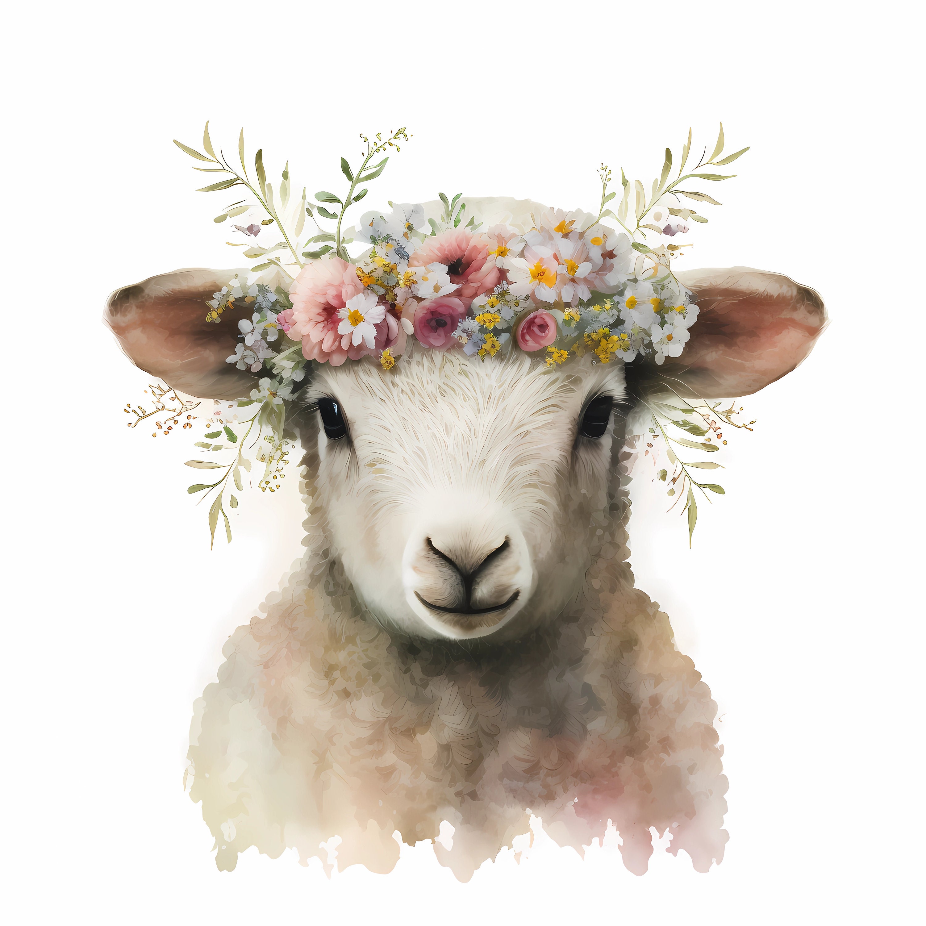 Set of 4 Baby Farm Animals With Flower Crowns, Digital Download, Baby ...