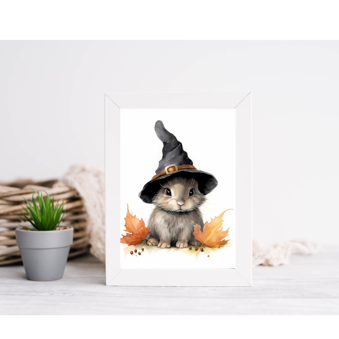 Cute Bunny With Witch Hat, AI Art, Instant Download, Halloween Prints ...
