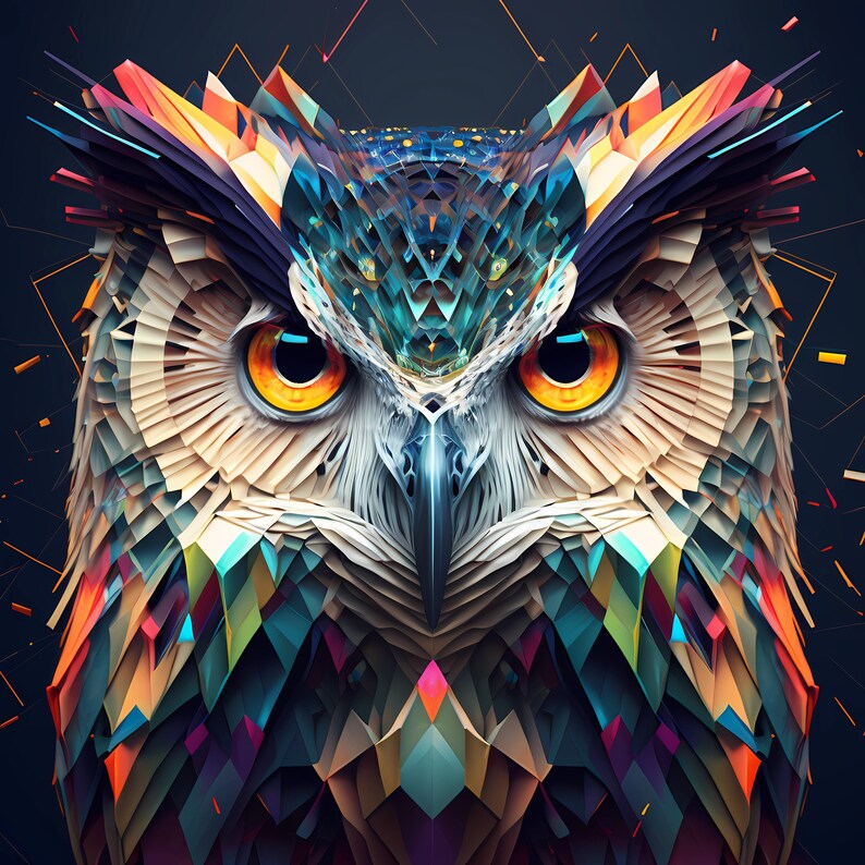 Geometric Owl Print, Digital Download, AI Art, AI Generated, Wall Art ...