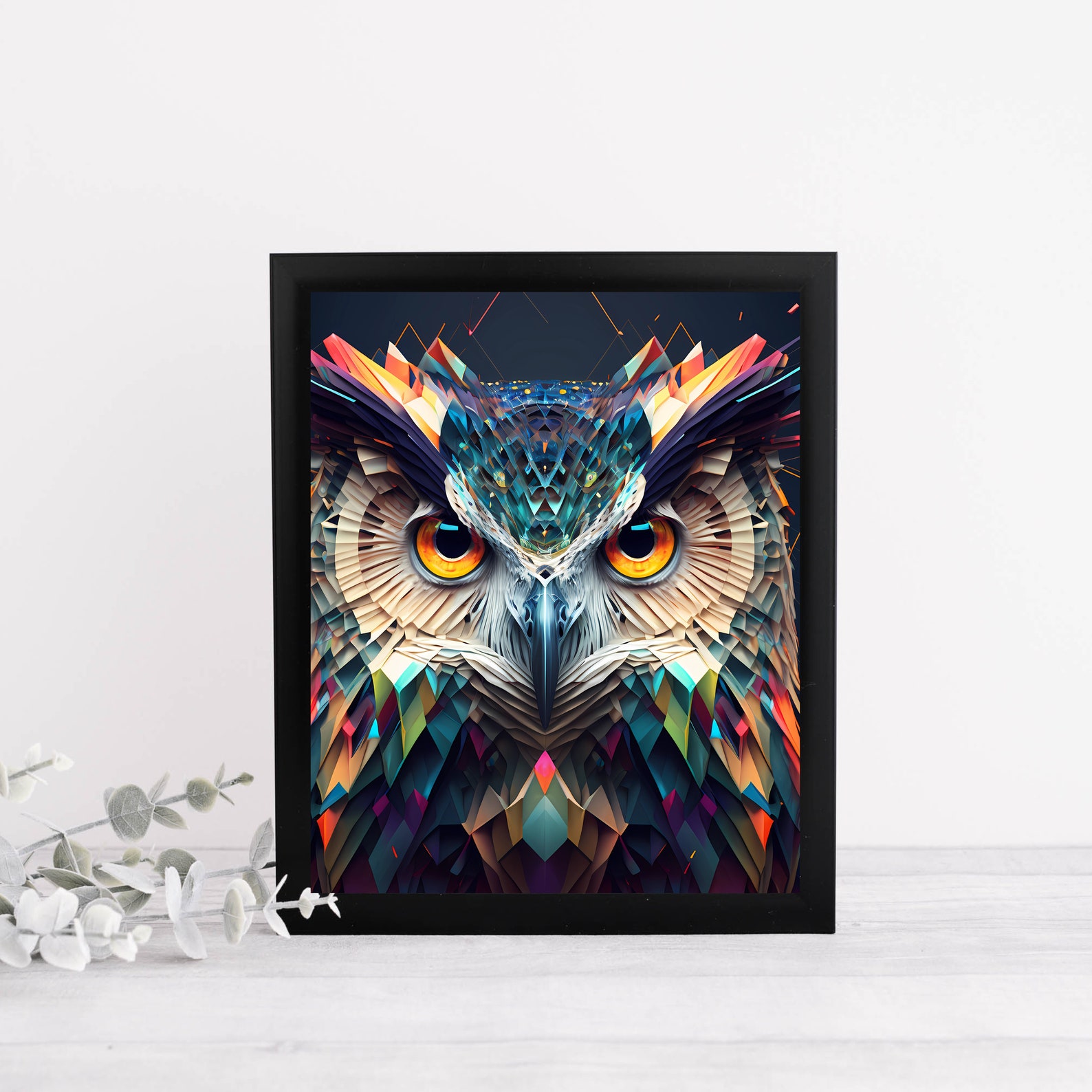 Geometric Owl Print, Digital Download, AI Art, AI Generated, Wall Art ...