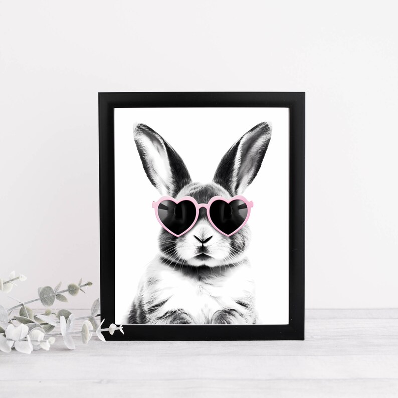 Bunny With Pink Heart Shaped Sunglasses, Nursery Printable Art, Ai Art ...