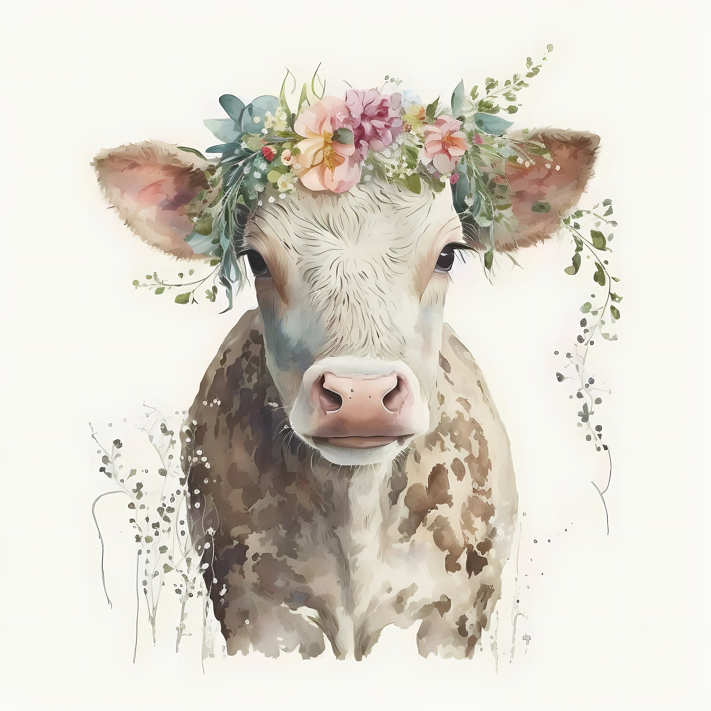 Watercolour Cow, Digital Download, AI Art, Cow Nursery Prints, Wall ...