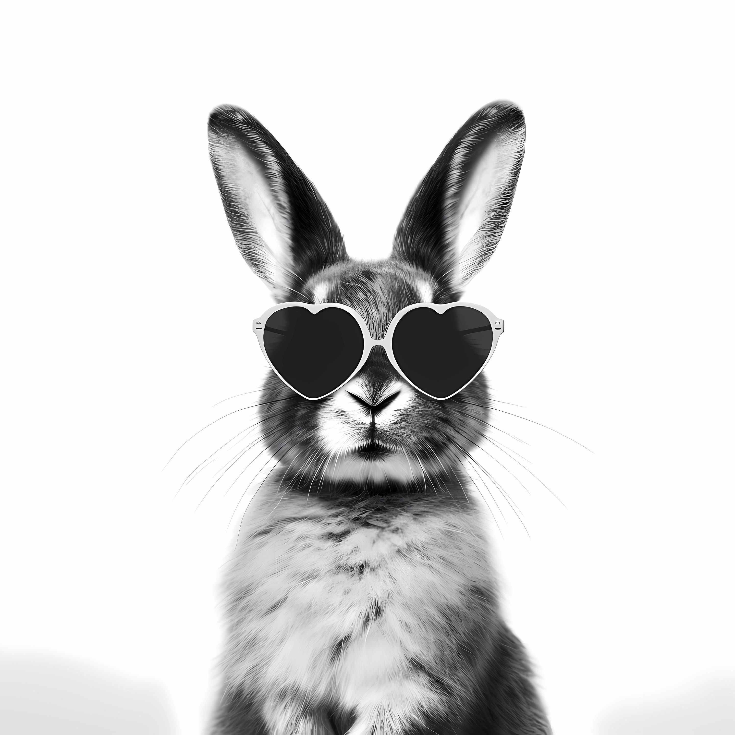 Cute Bunny With Heart Glasses, Black and White Bunny Art for Nursery ...