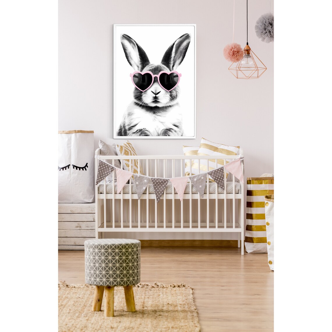 Bunny With Pink Heart Shaped Sunglasses, Nursery Printable Art, Ai Art ...