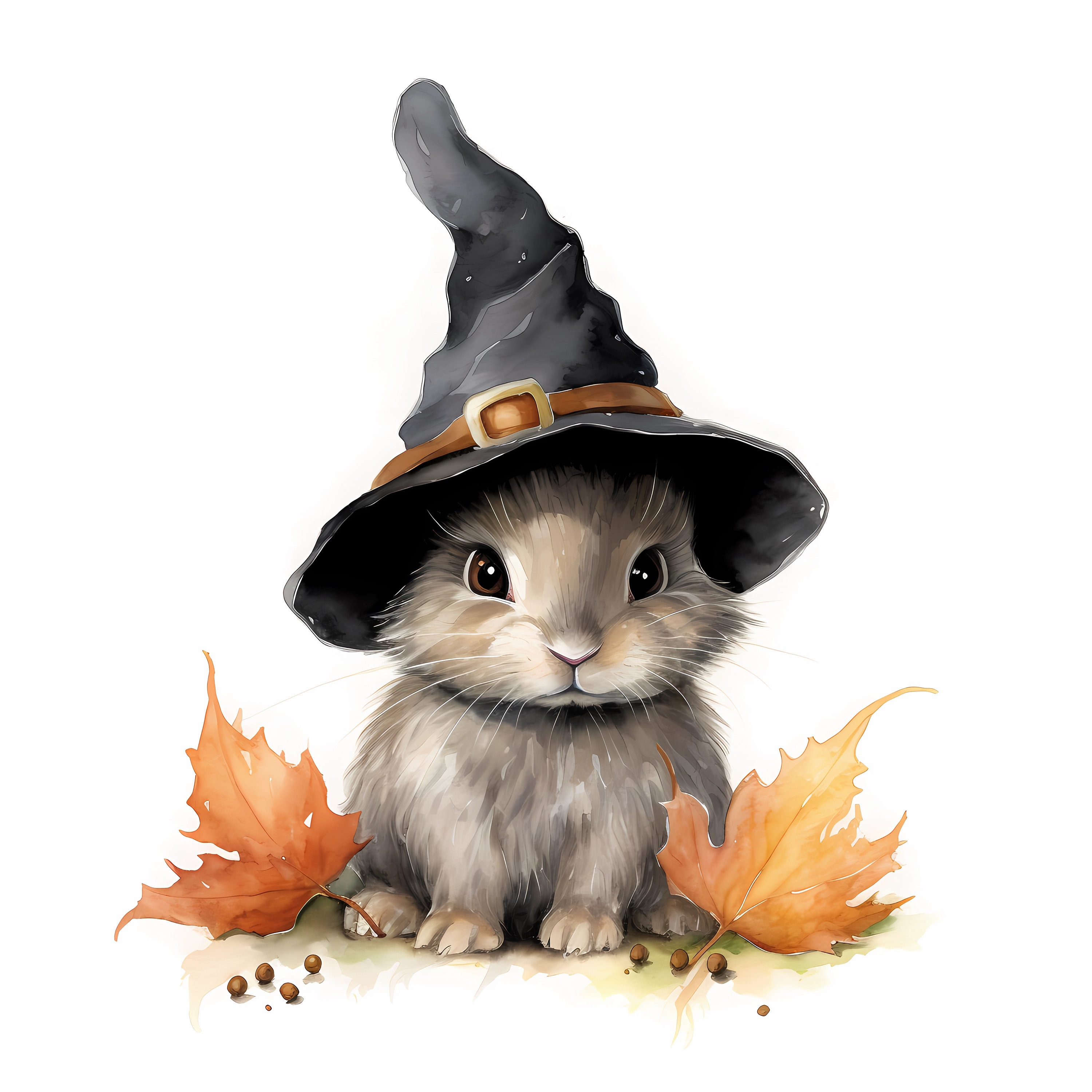 Cute Bunny With Witch Hat, AI Art, Instant Download, Halloween Prints ...