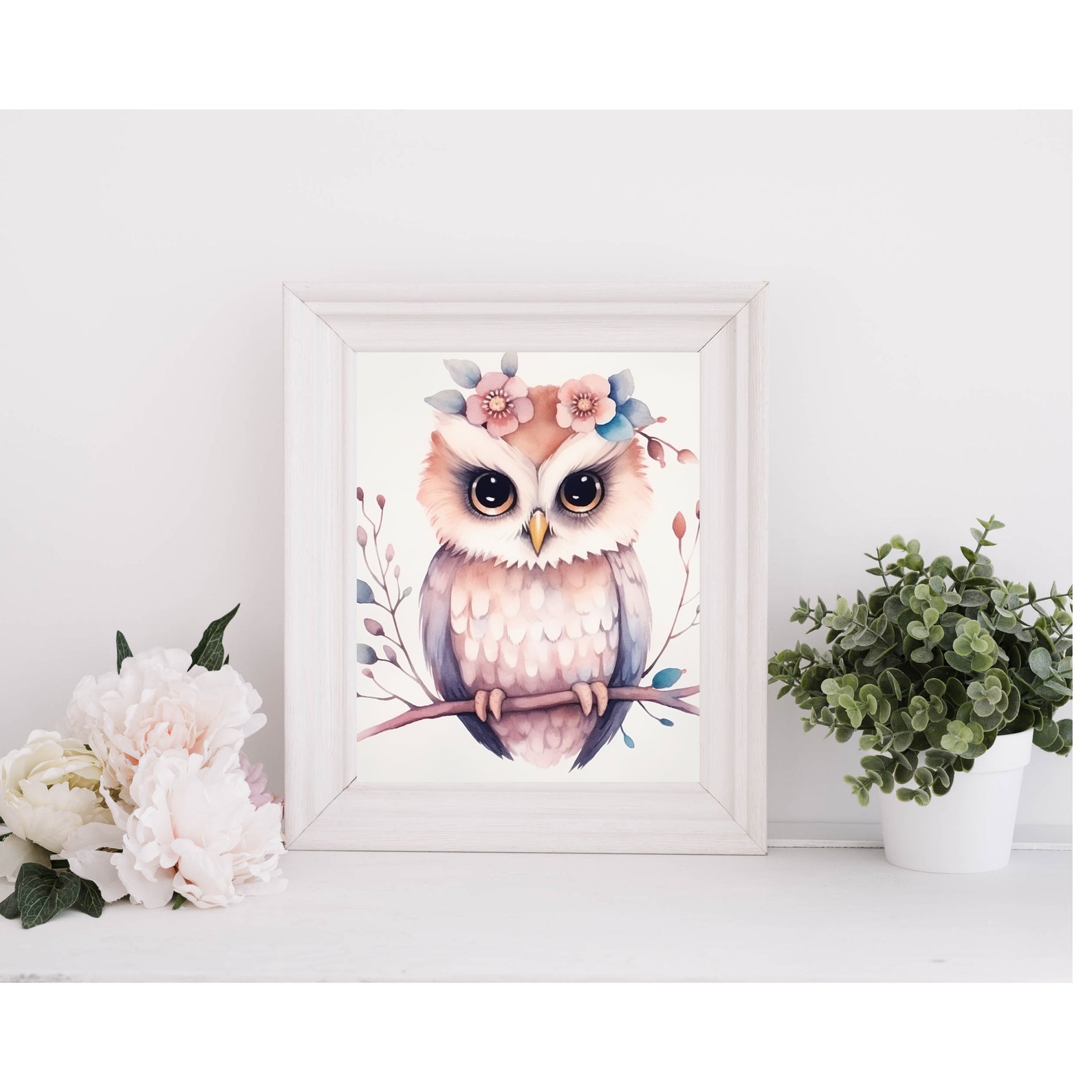 Watercolour Baby Owl With Flower Crown Nursery Owl Print Wall Art Owl ...
