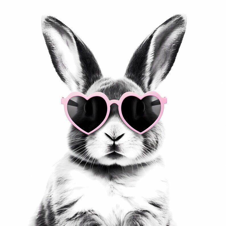 Bunny With Pink Heart Shaped Sunglasses, Nursery Printable Art, Ai Art ...