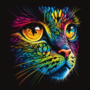 Colourful Cat, Digital Download, Cat Art, AI Art, Colourful Cat Prints ...