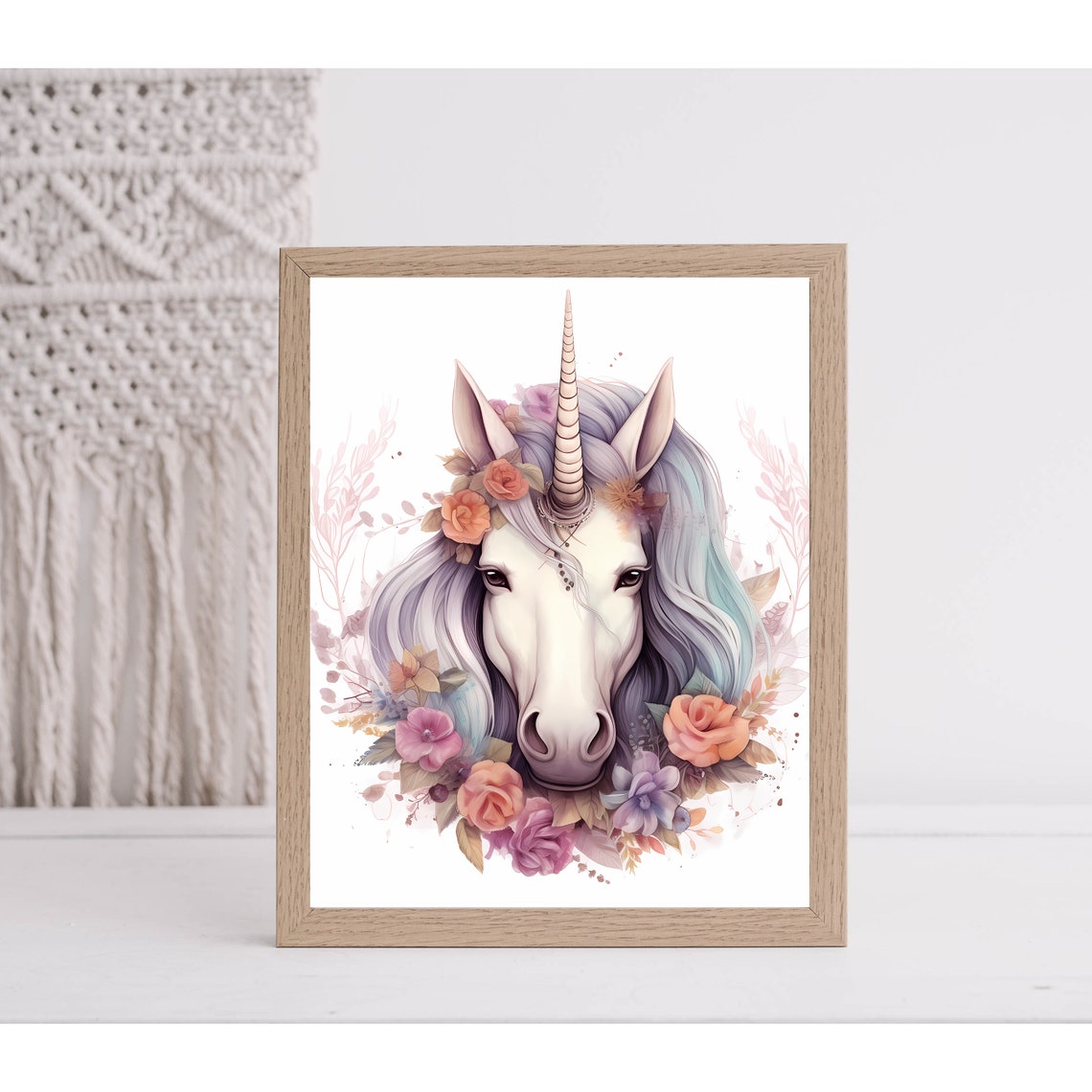 Boho Unicorn With Flower Crown, AI Art, Digital Download, Nursery Decor ...