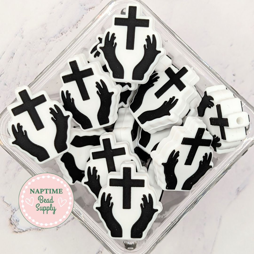 Praising Hands Christian Focal Silicone Beads, Cross Beads, Black and ...