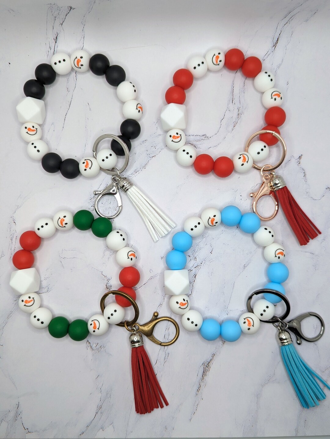 Snowmen Silicone Bead Wristlet Keychain Snowman Stretchy - Etsy