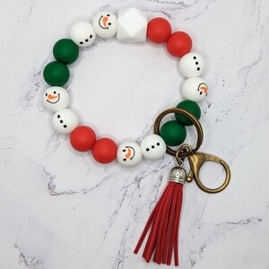 Snowmen Silicone Bead Wristlet Keychain, Snowman Stretchy Silicone Bead ...