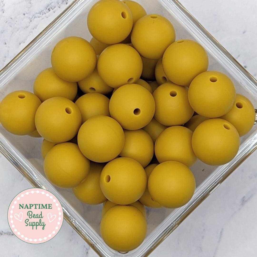 15mm Mustard Round Silicone Beads, Mustard Yellow 15 Mm Round Wholesale ...