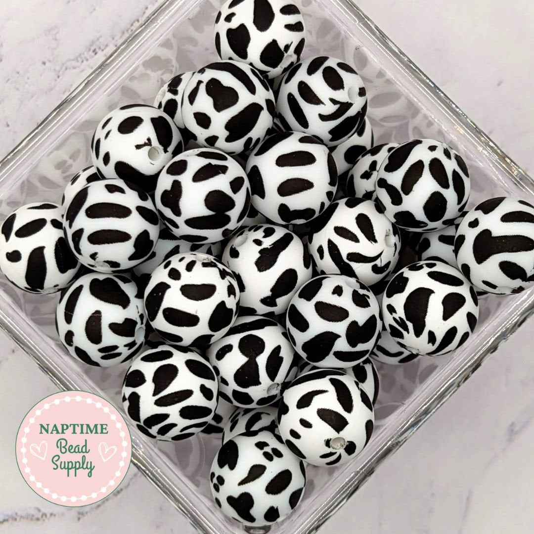 15mm Black and White Cow Print Round Silicone Beads - Etsy