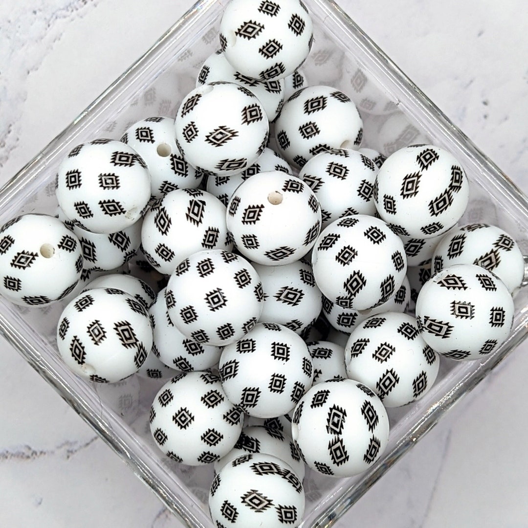 15mm Aztec Western Round Silicone Beads, Black and White, 15 Mm Round ...