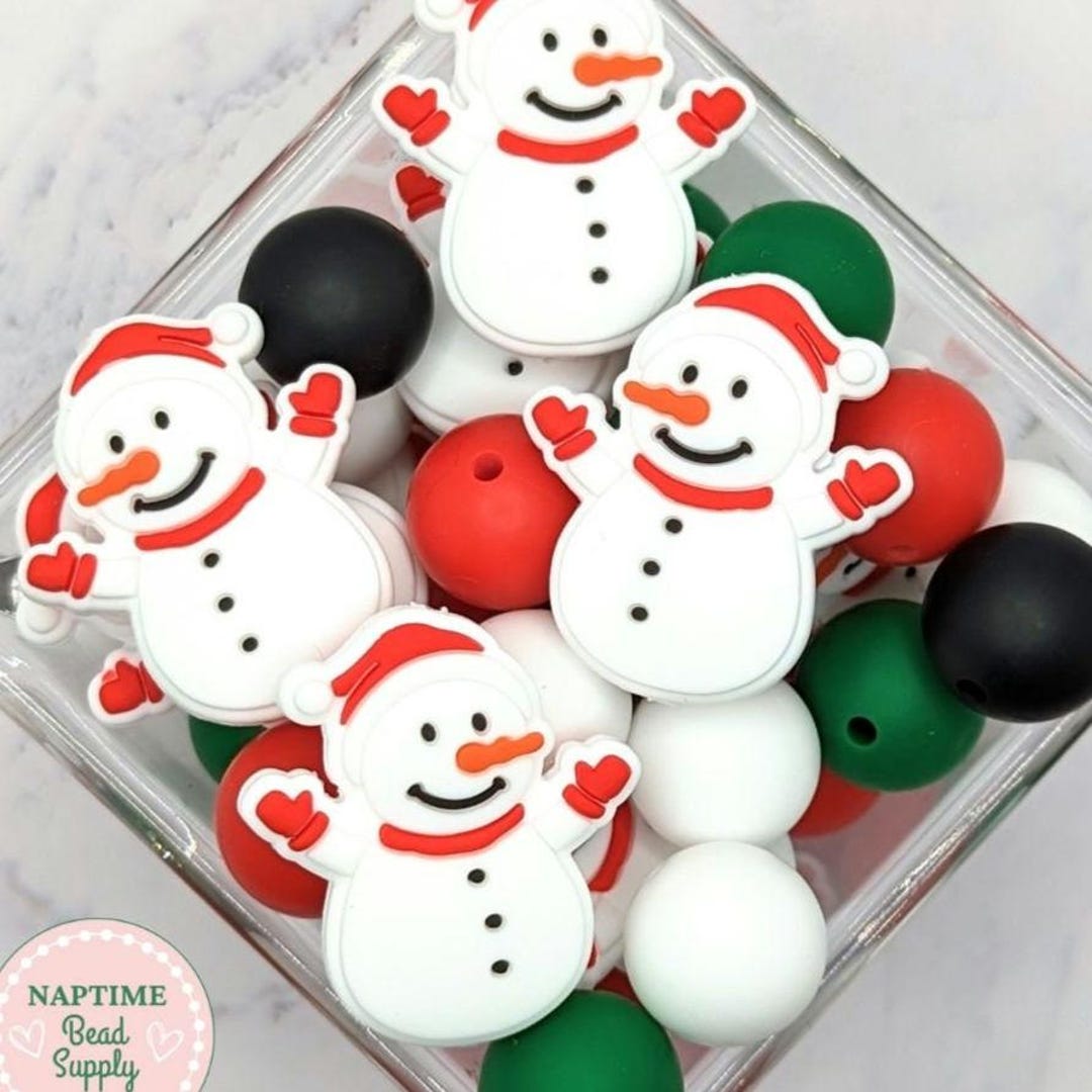 50 Piece Snowmen Focal Silicone Beads and 15mm Silicone Beads Mixed Lot ...
